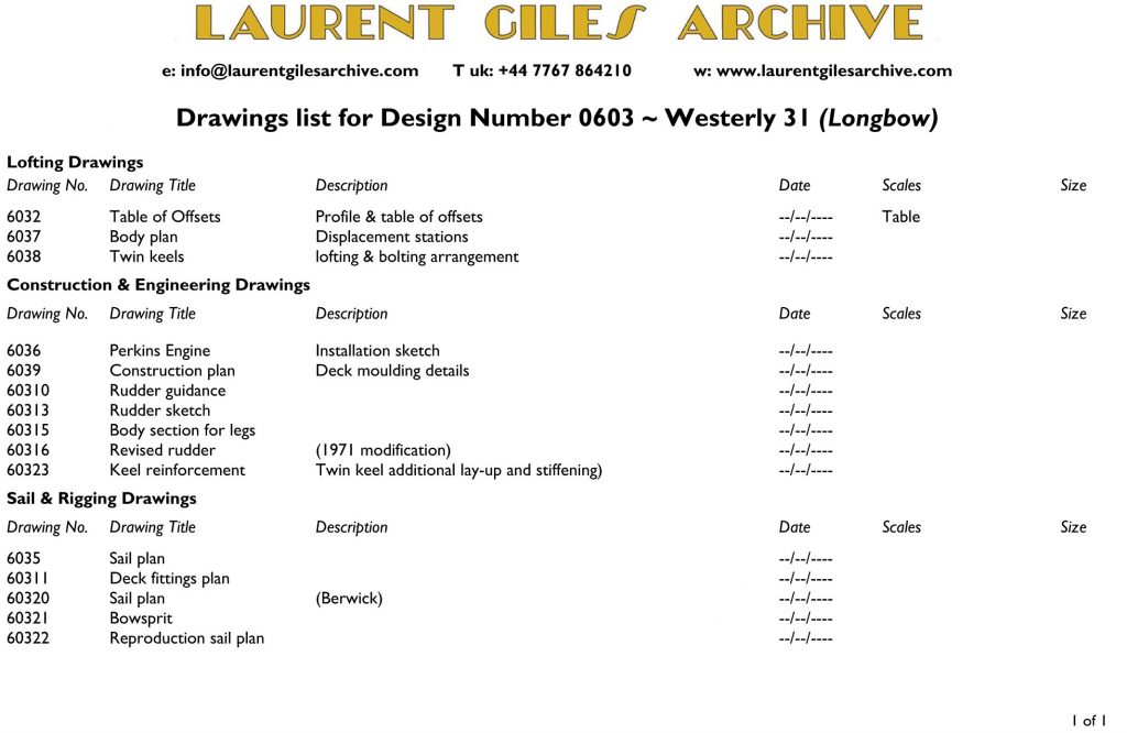 Westerly 31 (Longbow & Berwick) – Laurent Giles Archive